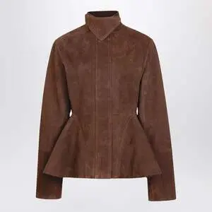 Alaïa Peplum Suede Jacket In Chocolate Goat Leather - Brown