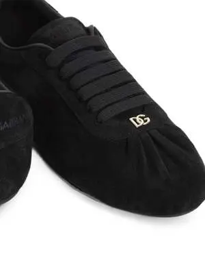 Dolce & Gabbana Black Suede Ruched Detail Sneakers - Multicolor