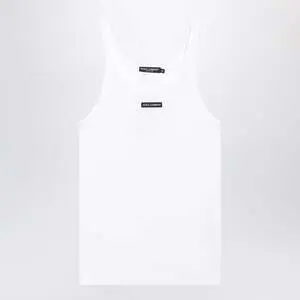 Dolce & Gabbana Ribbed Cotton Tank Top With Logo Patch - White