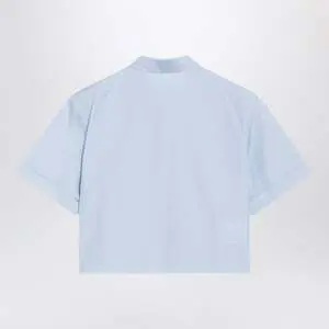 Miu Miu Cropped Poplin Shirt With Ruffles - Blue