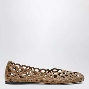 Loewe Petal Anagram Leather Ballet Flats - Brown