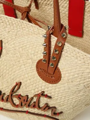 CHRISTIAN LOUBOUTIN Woven Raffia Tote Bag With Leather Accents And Studs
