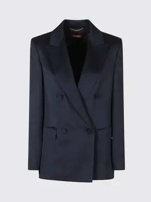 Max Mara Max Mara Studio Double Breasted Acetate Blend Blazer Blue