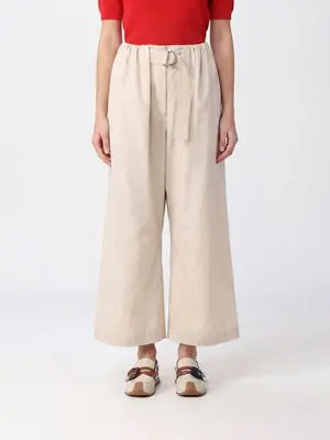 Loewe Wide Leg Belted Cotton And Silk Blend Trousers - Cream