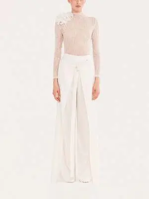 NISSA Lace Bodysuit With Floral Embellishment