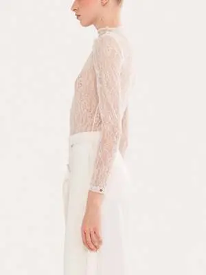 NISSA Lace Bodysuit With Floral Embellishment