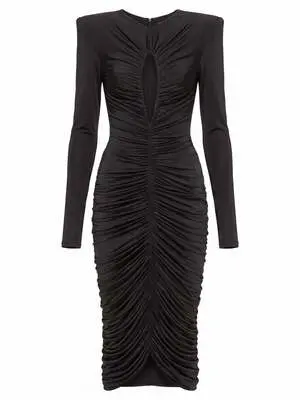 NISSA Long Sleeve Ruched Evening Dress - Multicolor
