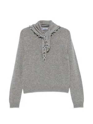 Prada Sweater With Jeweled Scarf Detail - Multicolor