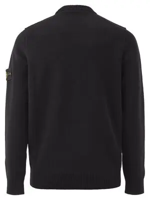 Stone Island Crew Neck Jumper With Reverse Stitch Details - Black