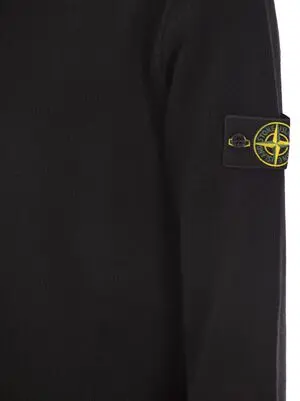 Stone Island Crew Neck Jumper With Reverse Stitch Details - Black