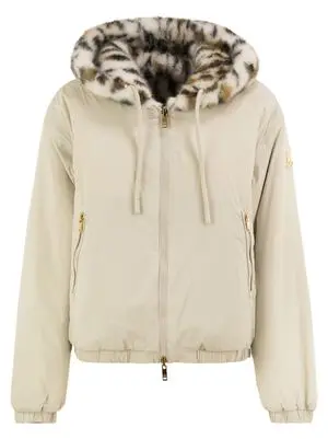 Moose Knuckles Eaton Bunny Gold Reversible Hooded Jacket With Animal-print Faux Fur - Cream
