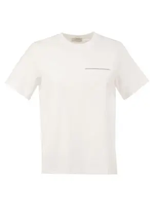 Peserico Stretch Cotton T-shirt With Punto Luce Pocket Detail - White