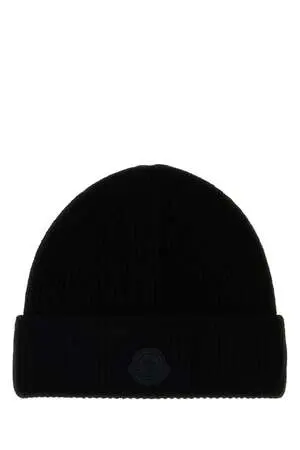 Moncler Wool Blend Beanie Hat - Black