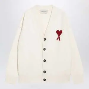 AMI Paris De Coeur Wool Cardigan - White