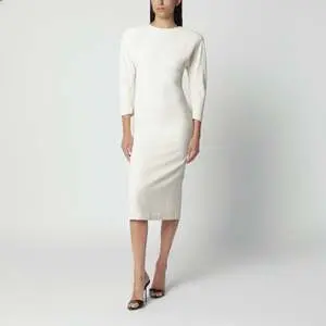 Andamane Milk Midi Dress With Rounded Shoulders - White