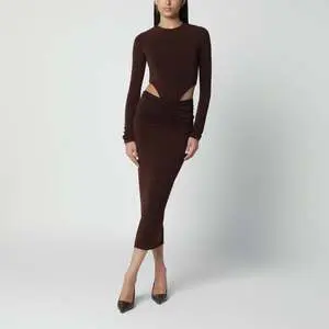 Andamane Midi Dress With Waist Cut-out Detail - Brown