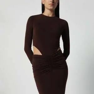 Andamane Crewneck Midi Dress With Waist Cut-out - Brown