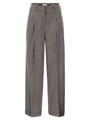 Peserico Tailored Virgin Wool Stretch Trousers With Front Pleats - Multicolor
