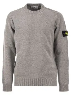 Stone Island Crew Neck Jumper With Reverse Stitch Details - Gray