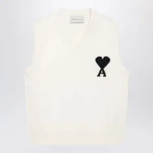 AMI Paris De Coeur Wool Vest - White
