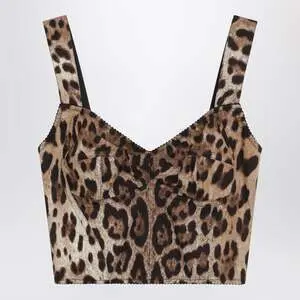 Dolce & Gabbana Leopard-print Cotton Bustier Top - Brown