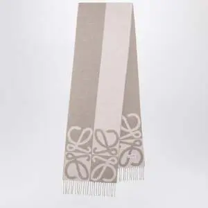 Loewe Anagram Jacquard Scarf In Pink / Beige Wool And Cashmere - Cream