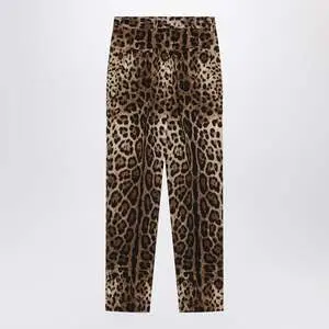 Dolce & Gabbana Leopard-print Stretch Wool Canvas Pants - Brown