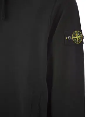 Stone Island Cotton Hooded Sweatshirt With Compass Badge - Black