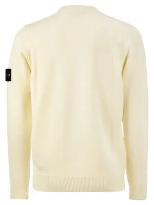 Stone Island Crew Neck Jumper With Reverse Stitch Details - Cream