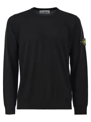 Stone Island Rws Pure Lightweight Wool Crew-neck Jumper With Embossed Stitching - Black