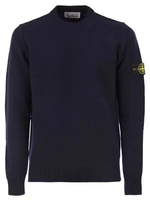 Stone Island Crew Neck Jumper With Reverse Stitch Details - Blue