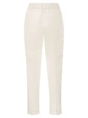 Peserico Stretch Cotton Tapered Trousers With Elasticated Waistband - White
