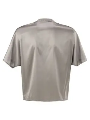 Peserico Stretch Silk Blouse With Lurex Knit Neckline - Multicolor