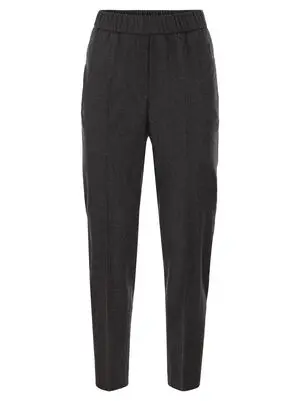 Peserico Virgin Wool And Cashmere Tapered Trousers With Elasticated Waistband - Multicolor