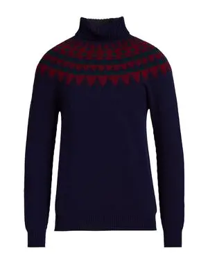 ZANONE Virgin Wool Geometric Print Turtleneck Sweater - Navy