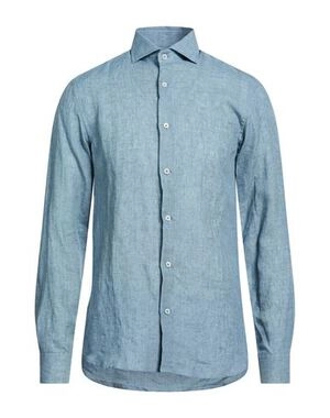 MOORER Man Shirt Mustard Size 38 Linen Blue