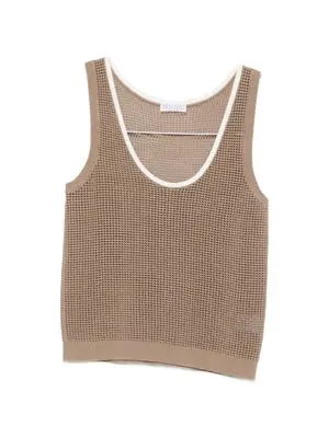 Brunello Cucinelli Sleeveless Open-knit Top With Contrast Trim - Multicolor