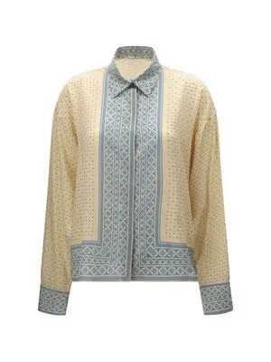 ERMANO SCERVINO Cream Silk Geometric Print Shirt - Multicolor