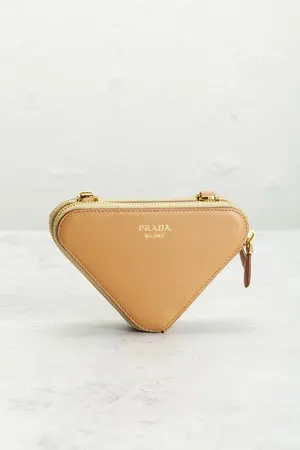 Prada Raffia Mini Triangle Shoulder Bag In Beige