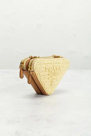 Prada Raffia Mini Triangle Shoulder Bag In Beige