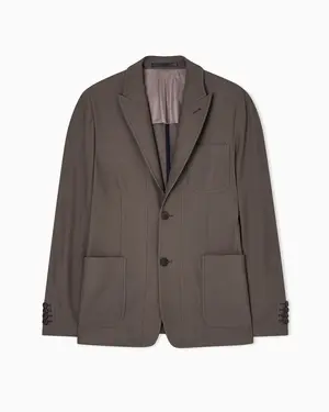 Giorgio Armani Single-breasted Jacket In Technical Waffle Fabric - Beige
