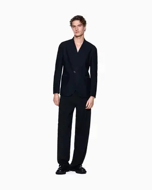 Giorgio Armani Single-breasted Jacket In Technical Waffle Fabric - Black