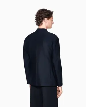 Giorgio Armani Single-breasted Jacket In Technical Waffle Fabric - Black