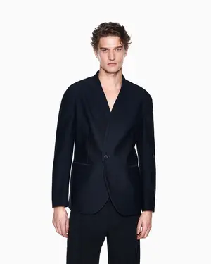 Giorgio Armani Single-breasted Jacket In Technical Waffle Fabric - Black