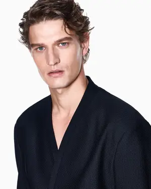 Giorgio Armani Single-breasted Jacket In Technical Waffle Fabric - Black