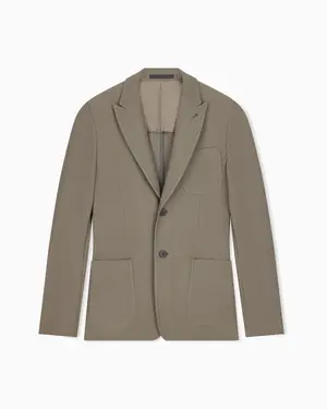 Giorgio Armani Single-breasted Jacket In Technical Waffle Fabric - Brown