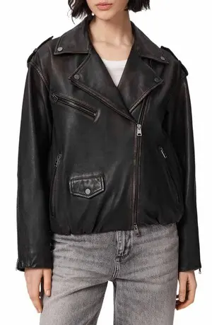 ALLSAINTS Samina Leather Biker Jacket - Black/brown