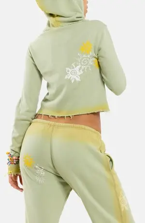 JADED LONDON Two-tone Graphic Cropped Full Zip Hoodie