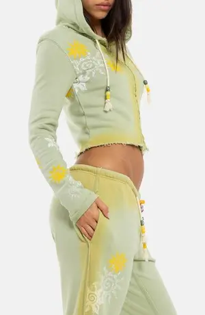 JADED LONDON Two-tone Graphic Cropped Full Zip Hoodie