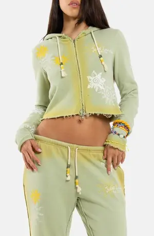 JADED LONDON Two-tone Graphic Cropped Full Zip Hoodie